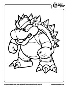 Free Bowser from Super Mario Bros Printable Colouring PDF Sheet