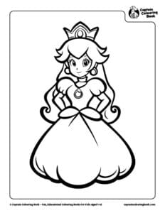 Free Princess Peach from Super Mario Bros Printable Colouring